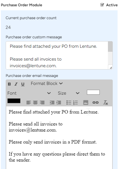 Purchase Order Module Settings